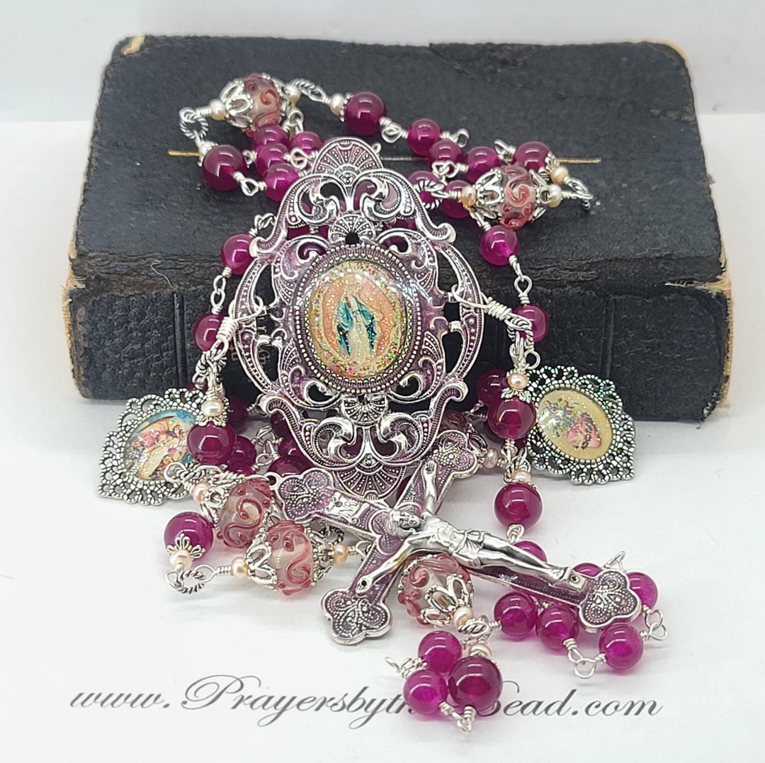 Immaculate Conception Gemstone Rosary,sacred Heart of Jesus,gifts for ...