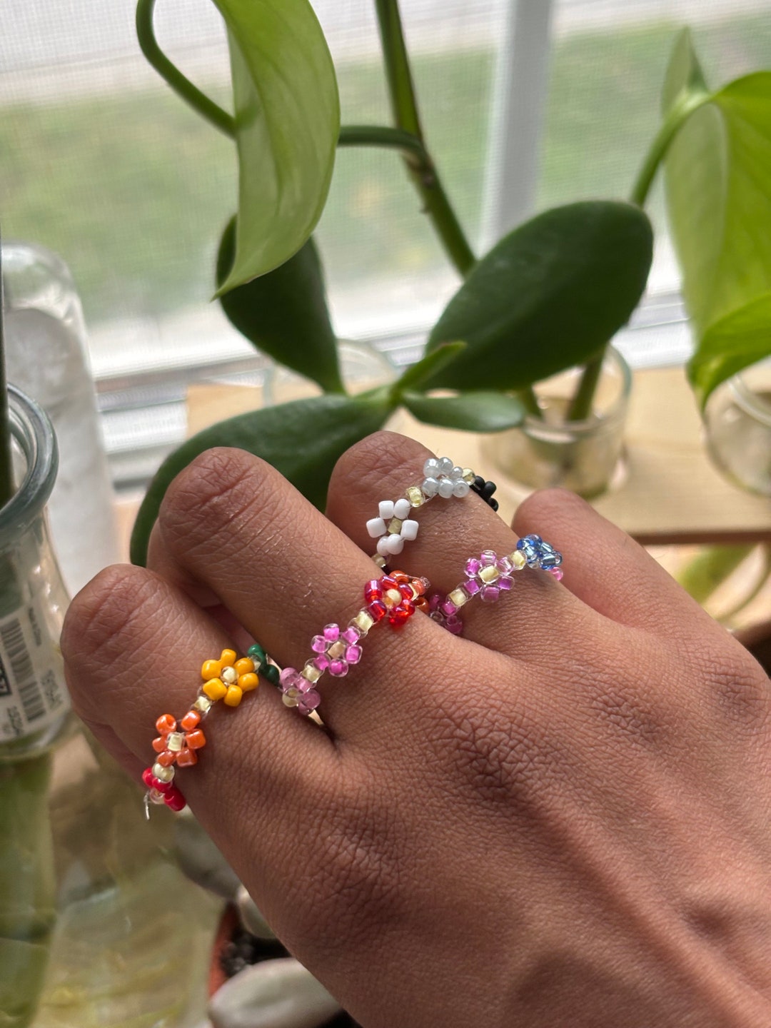 Dainty Beaded Daisy Chain Pride Rings Stackable Subtle Secret Pride ...