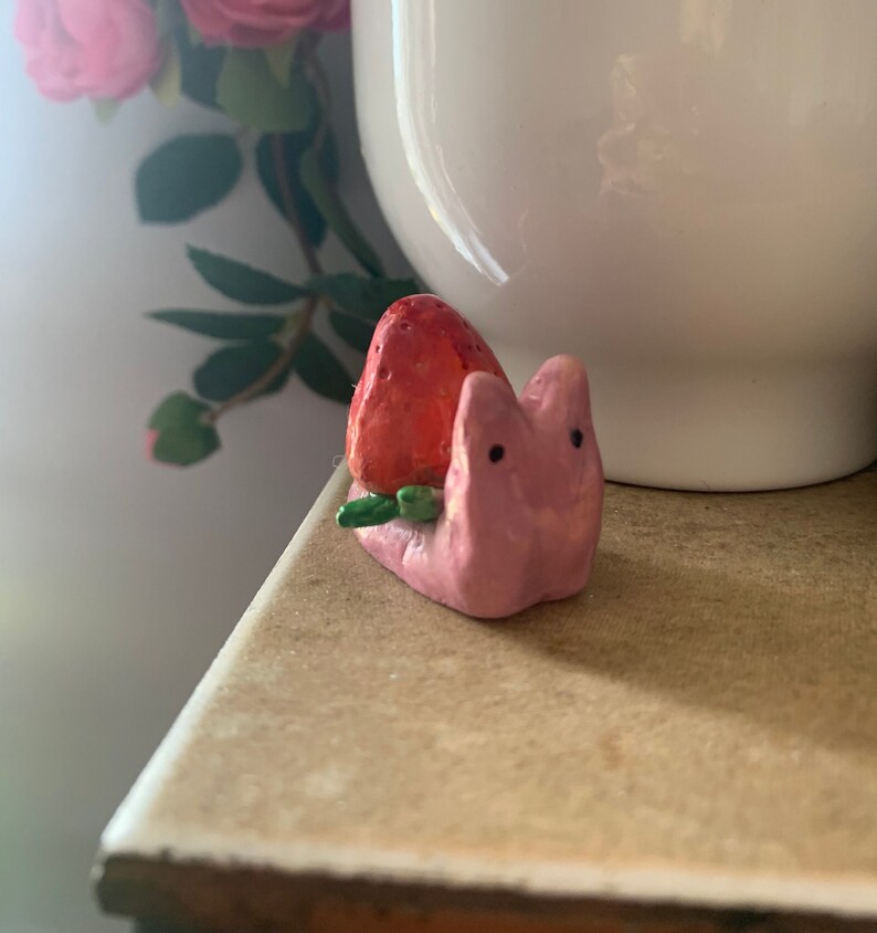 Cottagecore Strawberry Snail Handmade Air Dry Clay Fairycore, Whimsical ...