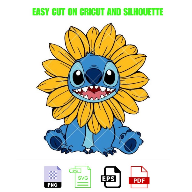 Stitch Sunflower Svg, Summer Vibes Svg, Kawaii Svg, Cricut, Silhouette ...