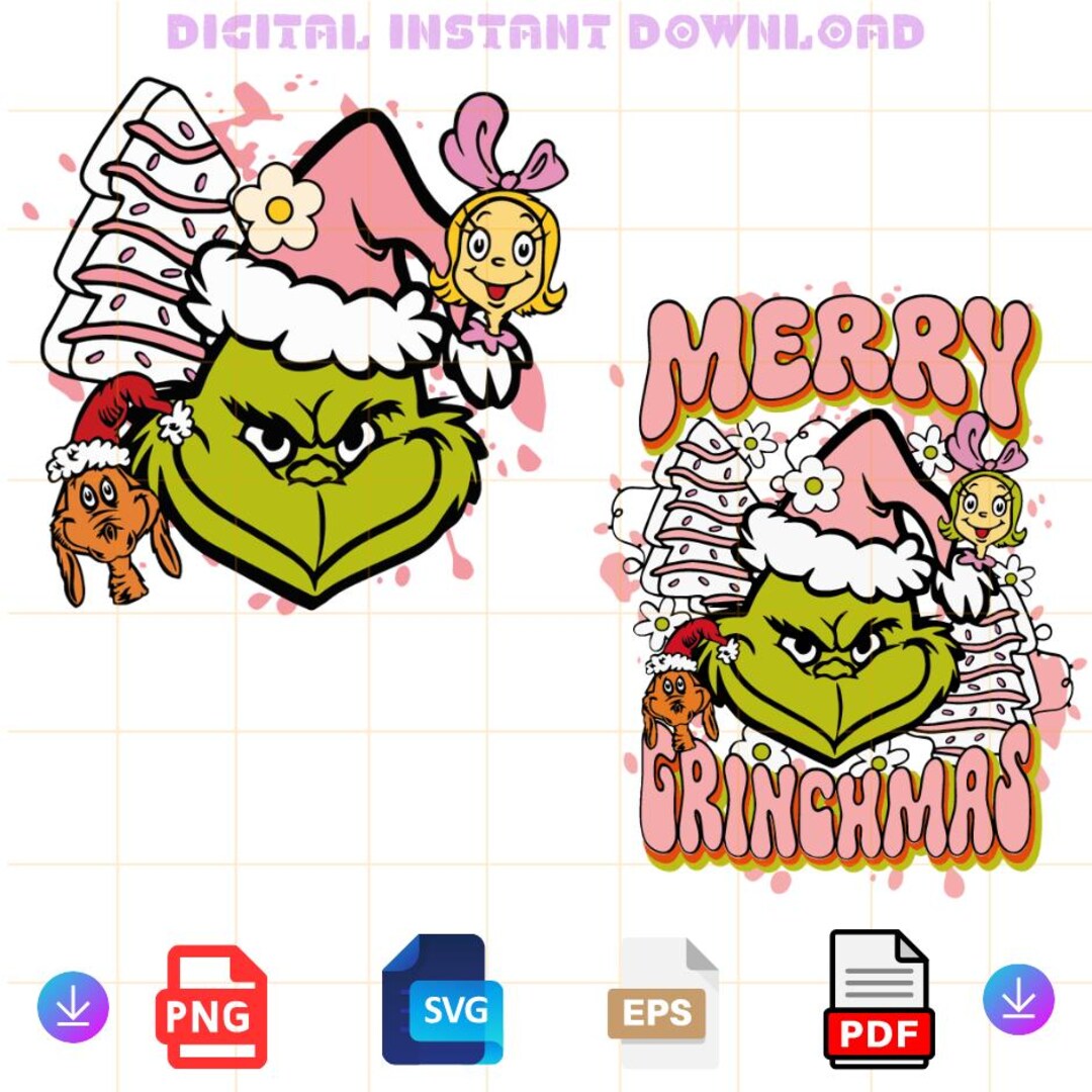 Retro Pink Christmas Merry Grinchmas Tree Cake Svg, Merry Grinchmas Svg ...