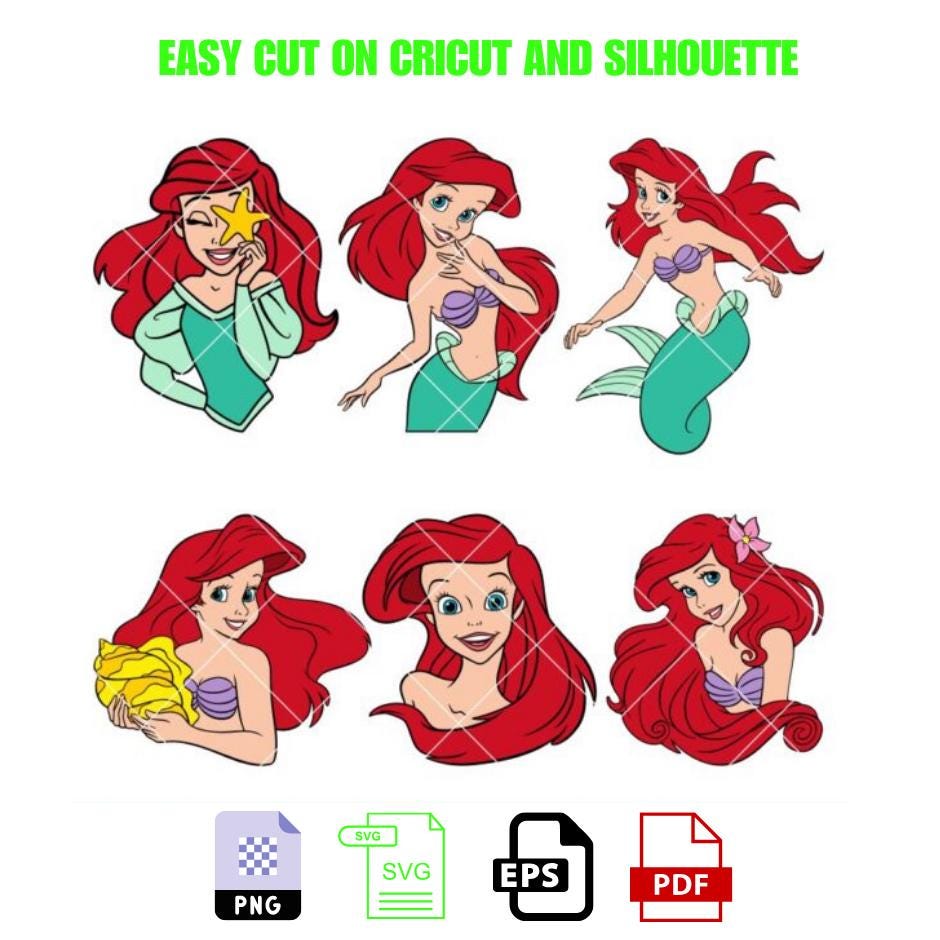 Ariel SVG Bundle, Little Mermaid Svg, Princess Svg, Kawaii Svg, Cricut ...