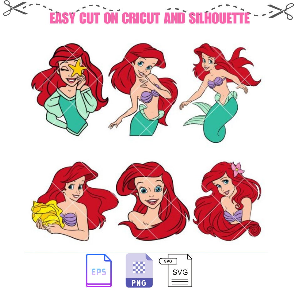 Ariel SVG Bundle, Little Mermaid Svg, Princess Svg, Kawaii Svg, Cricut ...