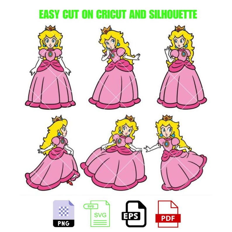 Princess Peach Bundle Svg, Mario Characters Svg, Super Mario Svg, Mario ...