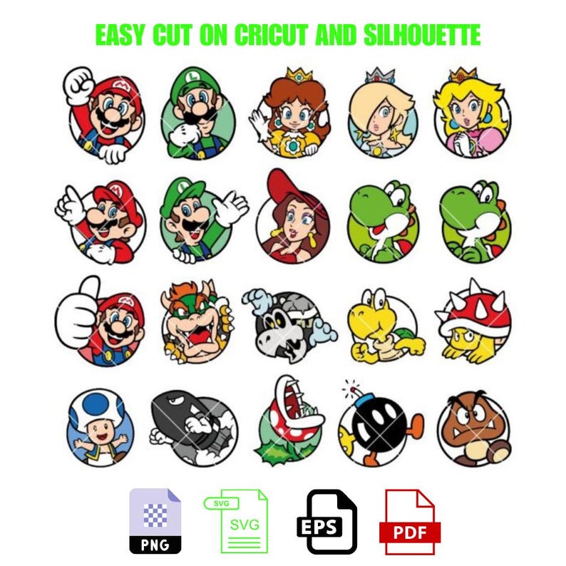 Super Mario Characters Bundle Svg, Mario Characters Svg, Super Mario ...