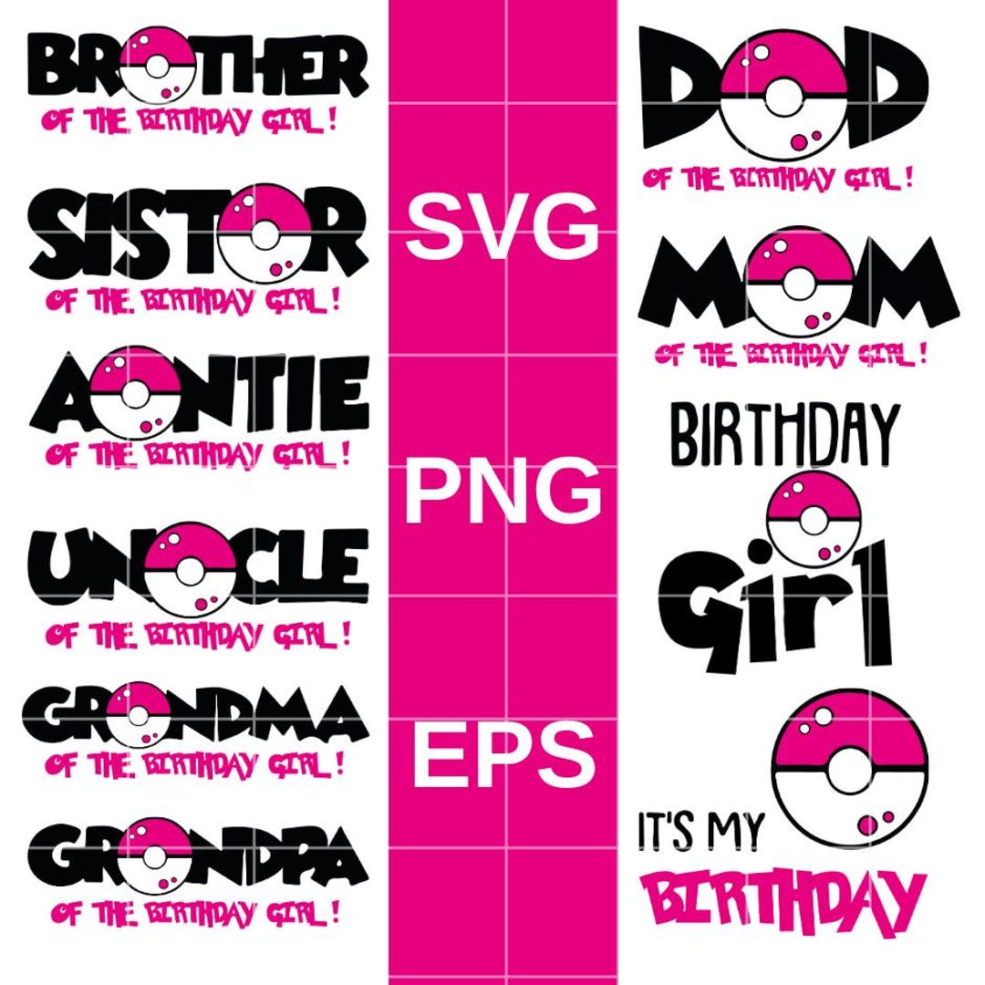 Pokemon Birthday Girl Bundle SVG Digital File, Birthday Svg, Birthday ...