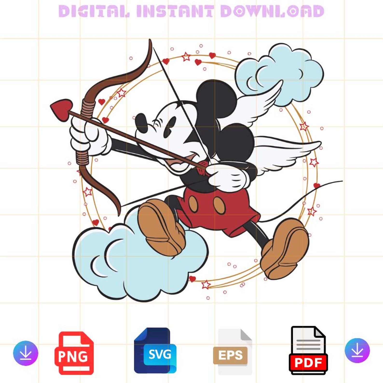 Mickey Svg ,mickey Cupid Valentine SVG , Cricut, Silhouette Vector Cut ...