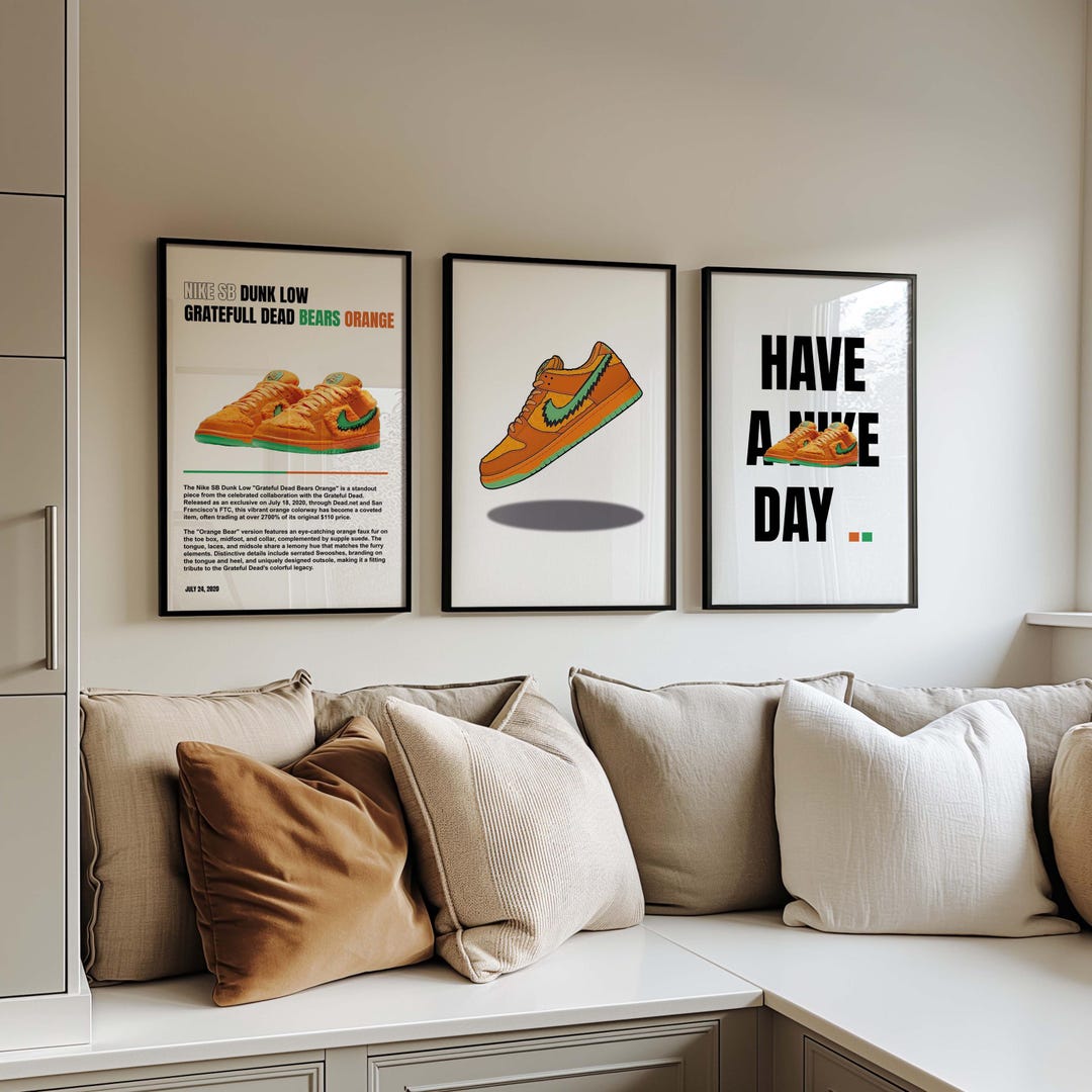 Pack of 5 Nike SB Dunk Low Grateful Dead Bears Orange Printable Posters ...