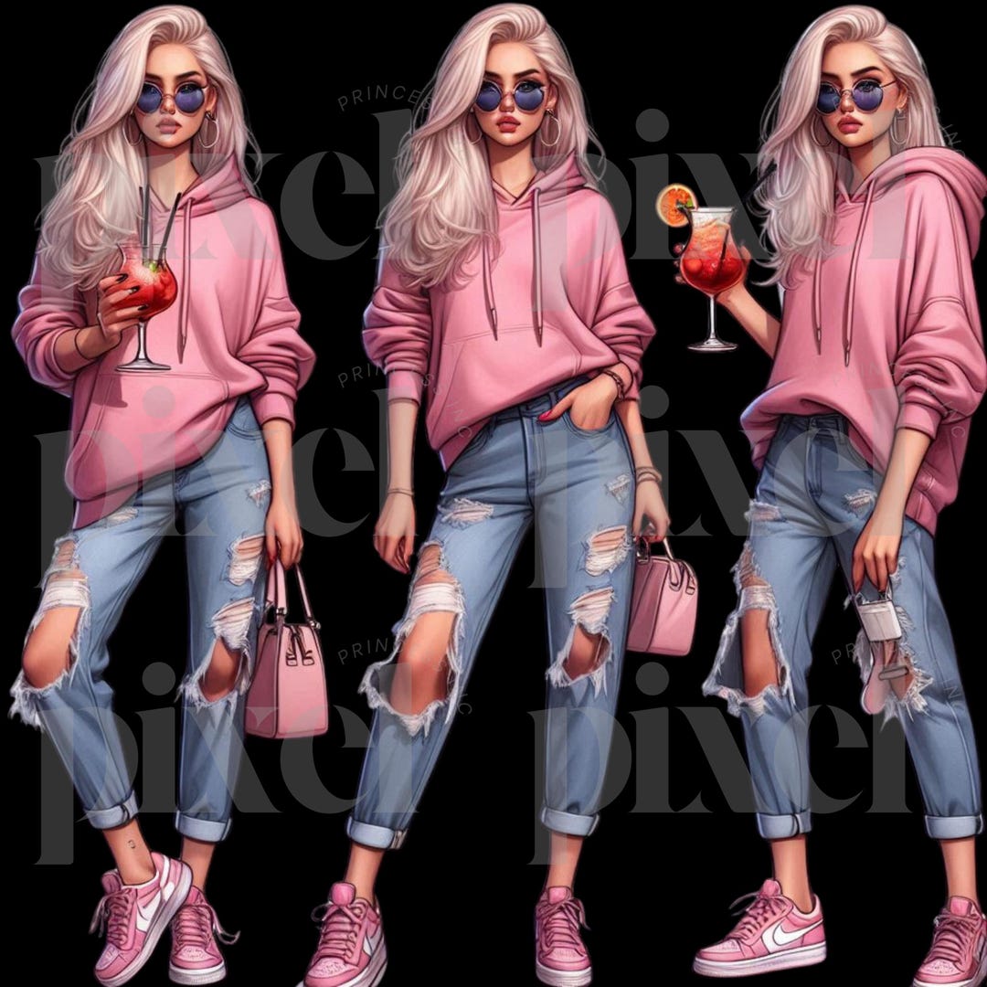 Tattoo Girl Girl Cocktail Illustration Digital Clip Art UVDTF Designs ...