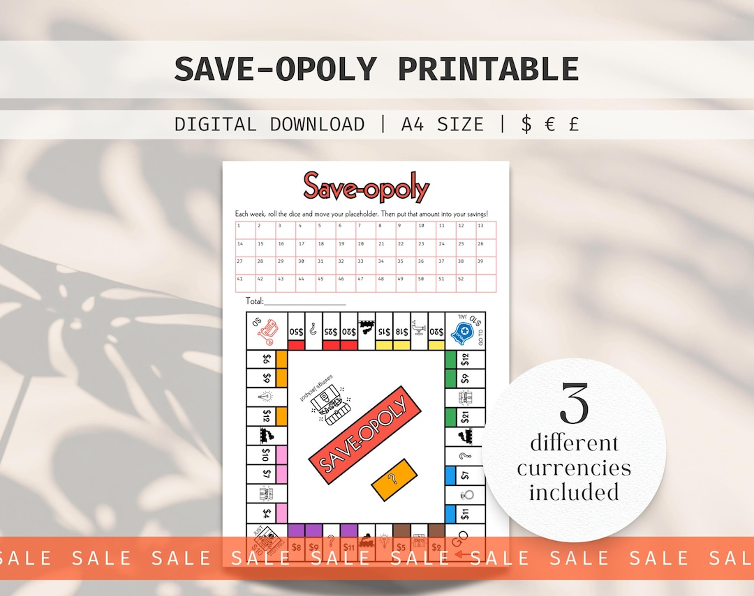 Saveopoly Savings Challenge, Printable Bullet Journal Page, Saving Game ...