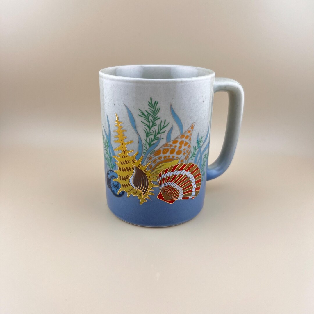 Vintage Otagiri Blue Coffee Mug With Sea Shells, Coral, and Snails in an Ocean Scene - Etsy