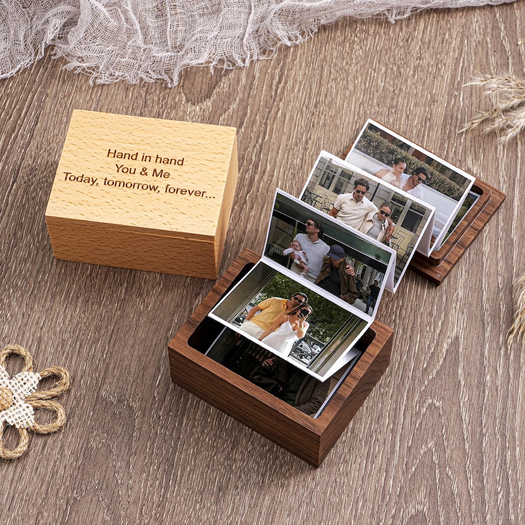 Personalized Wood Photo Box, Pull Out Photo Album, Anniversary Keepsake ...