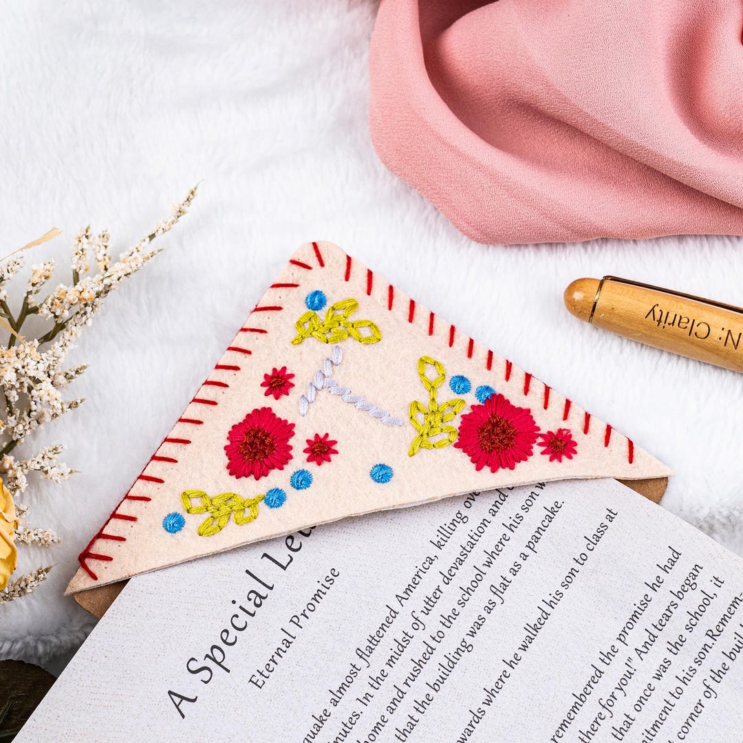 Personalized Hand Embroidered Corner Bookmark, Felt Triangle Page ...
