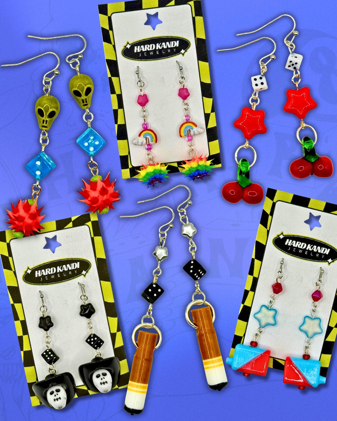 Dangle Y2K Statement Earrings, Colorful Y2K Handmade Rave Fashion Drop ...
