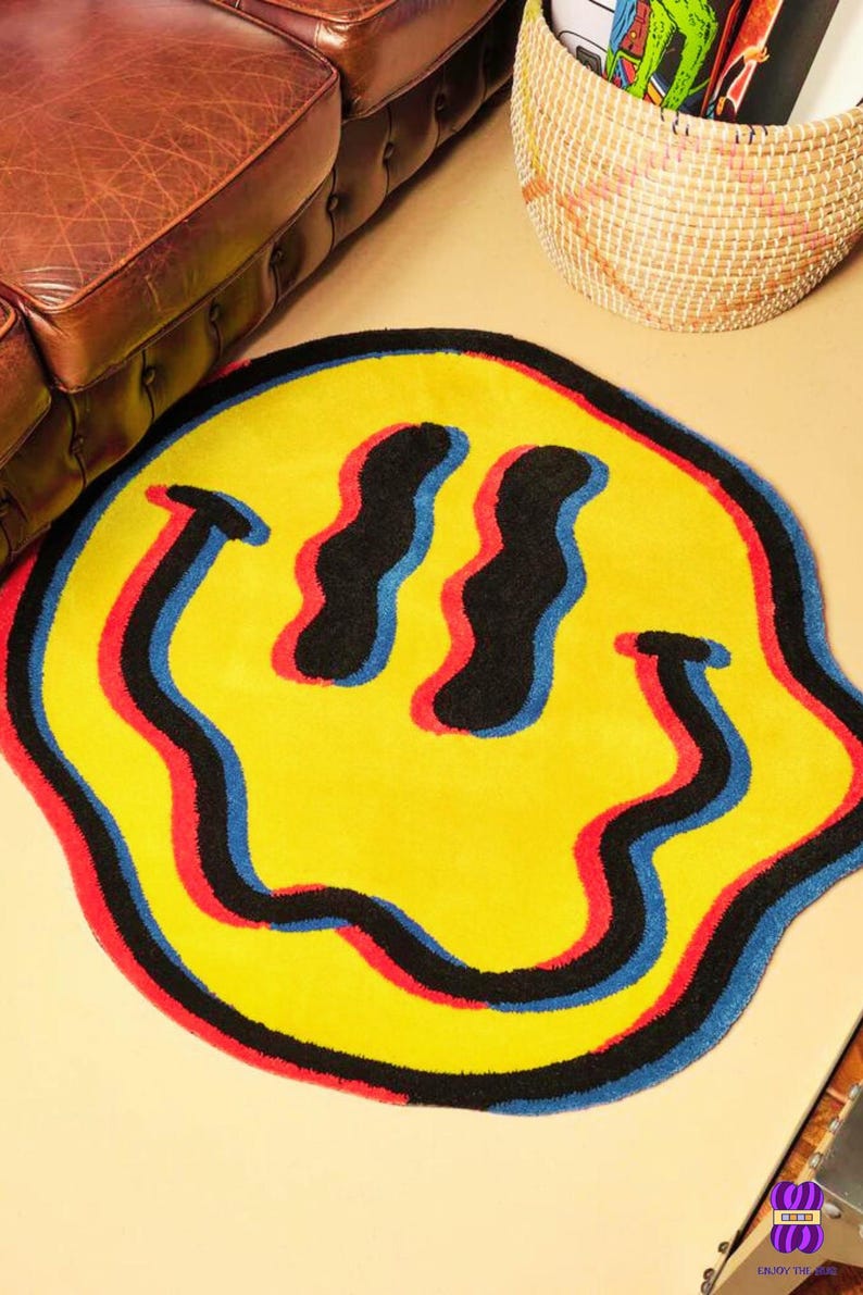 Trippy Smiley Tufted Rug Funky and Colorful Floor Decor - Etsy