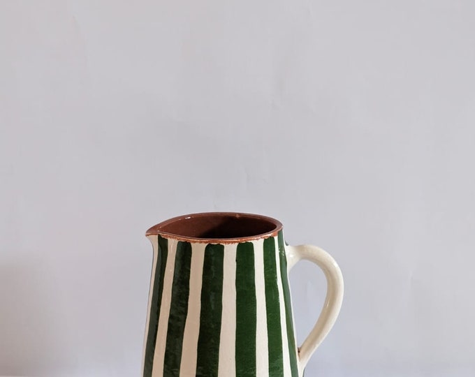 Emerald Stripe Pitcher pottery - Etsy