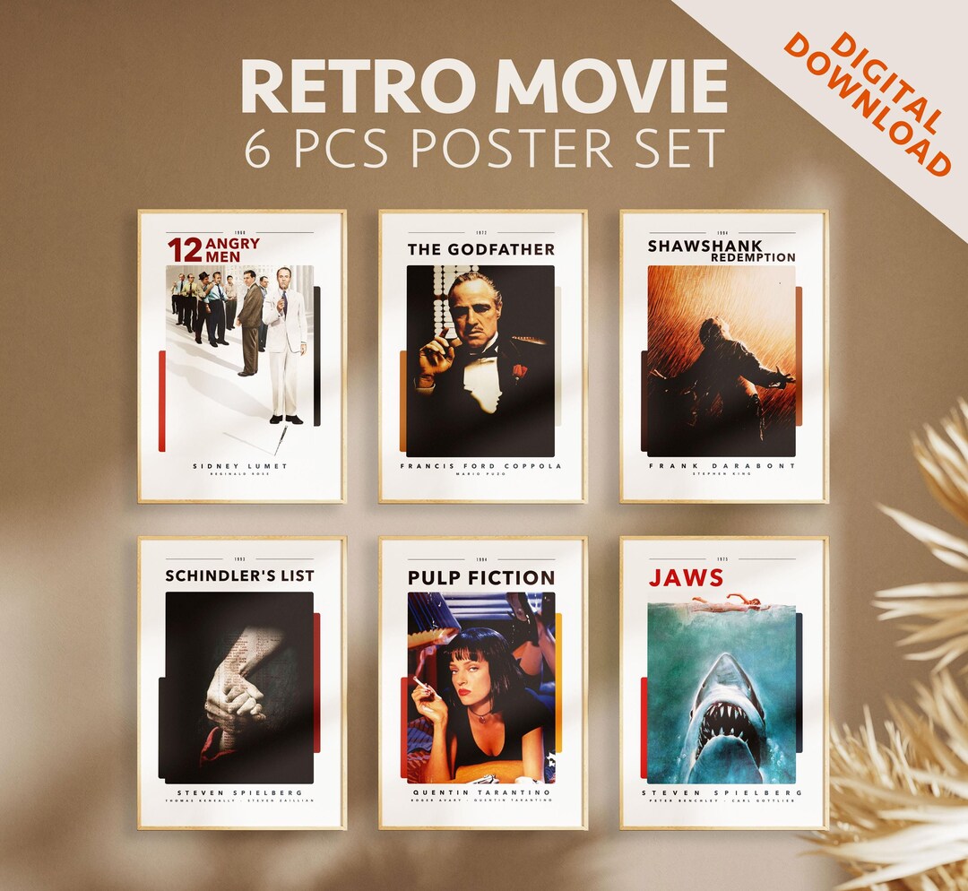 6 Retro Movie Poster Set, Digital Movie Poster Set, Digital Poster Set ...