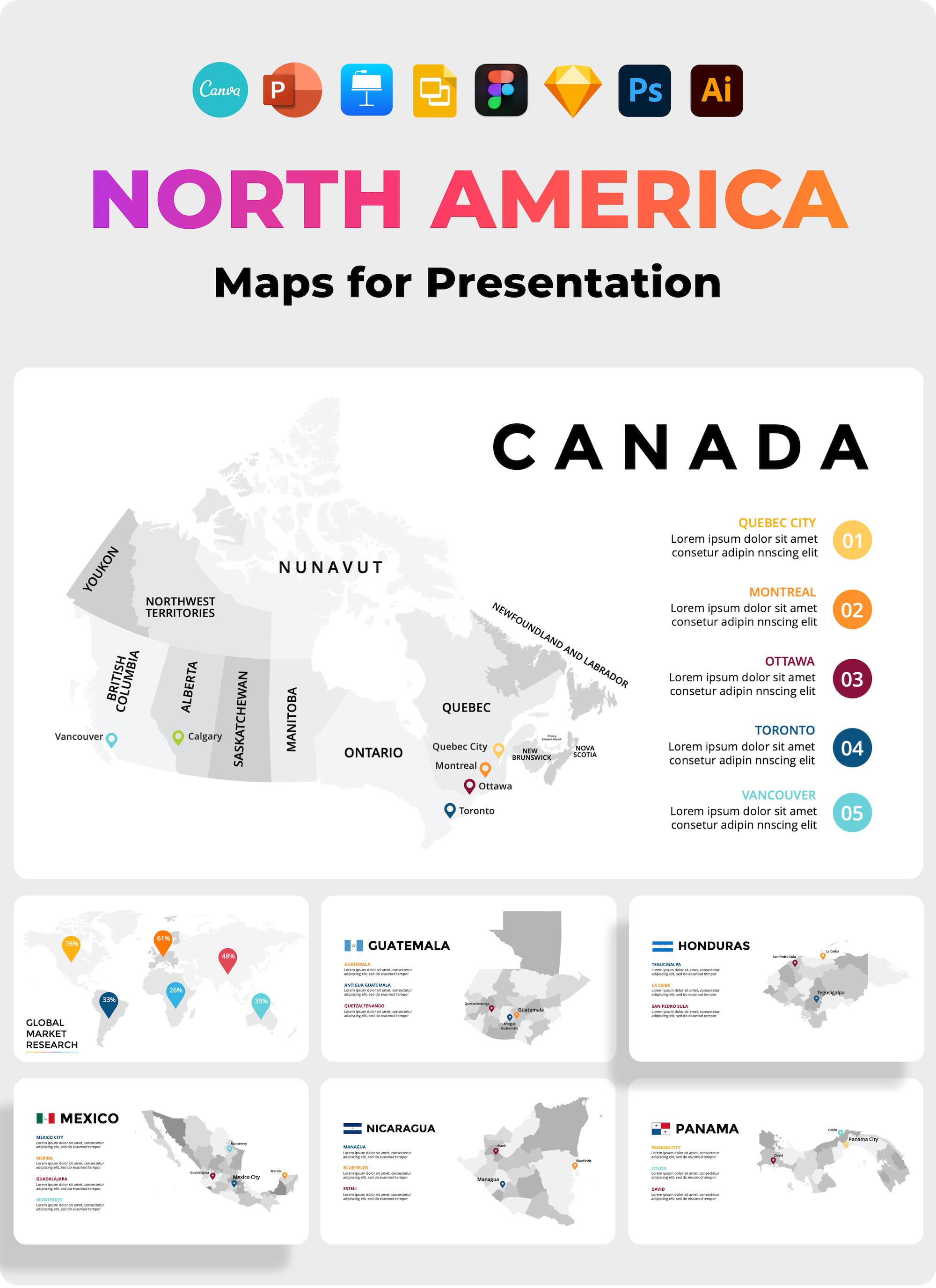 North America,usa Map Presentation Template,united States Powerpoint ...