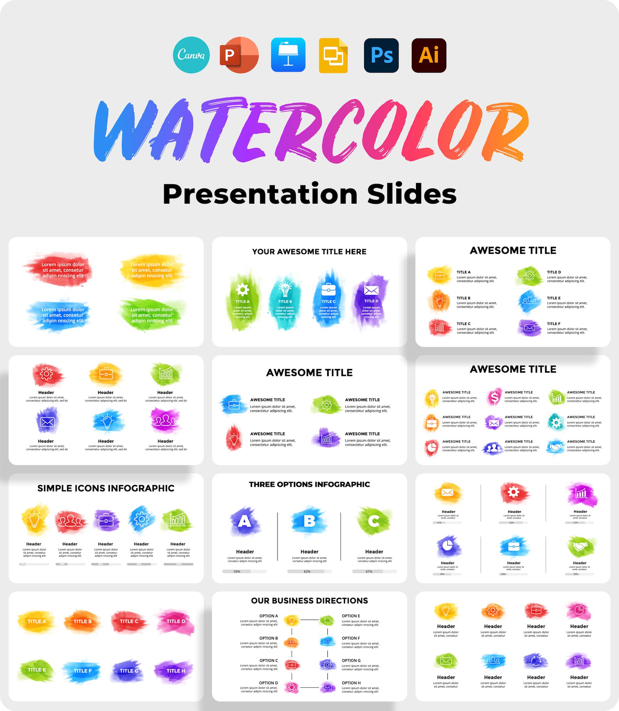 Watercolour Powerpoint, Color Canva Aesthetic Presentation Template ...