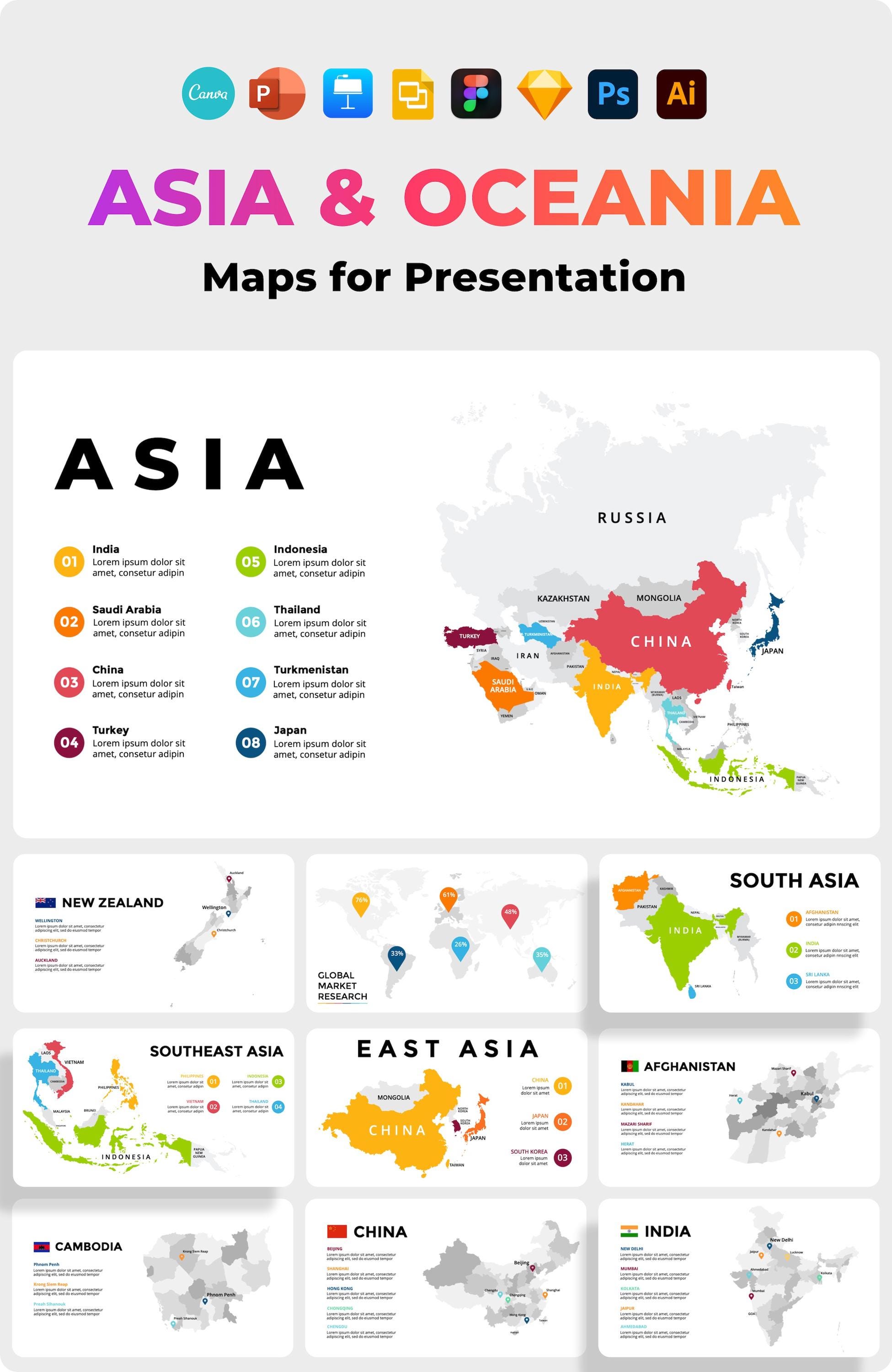 Asia Oceania Vector Maps,australia Presentation Template,powerpoint ...