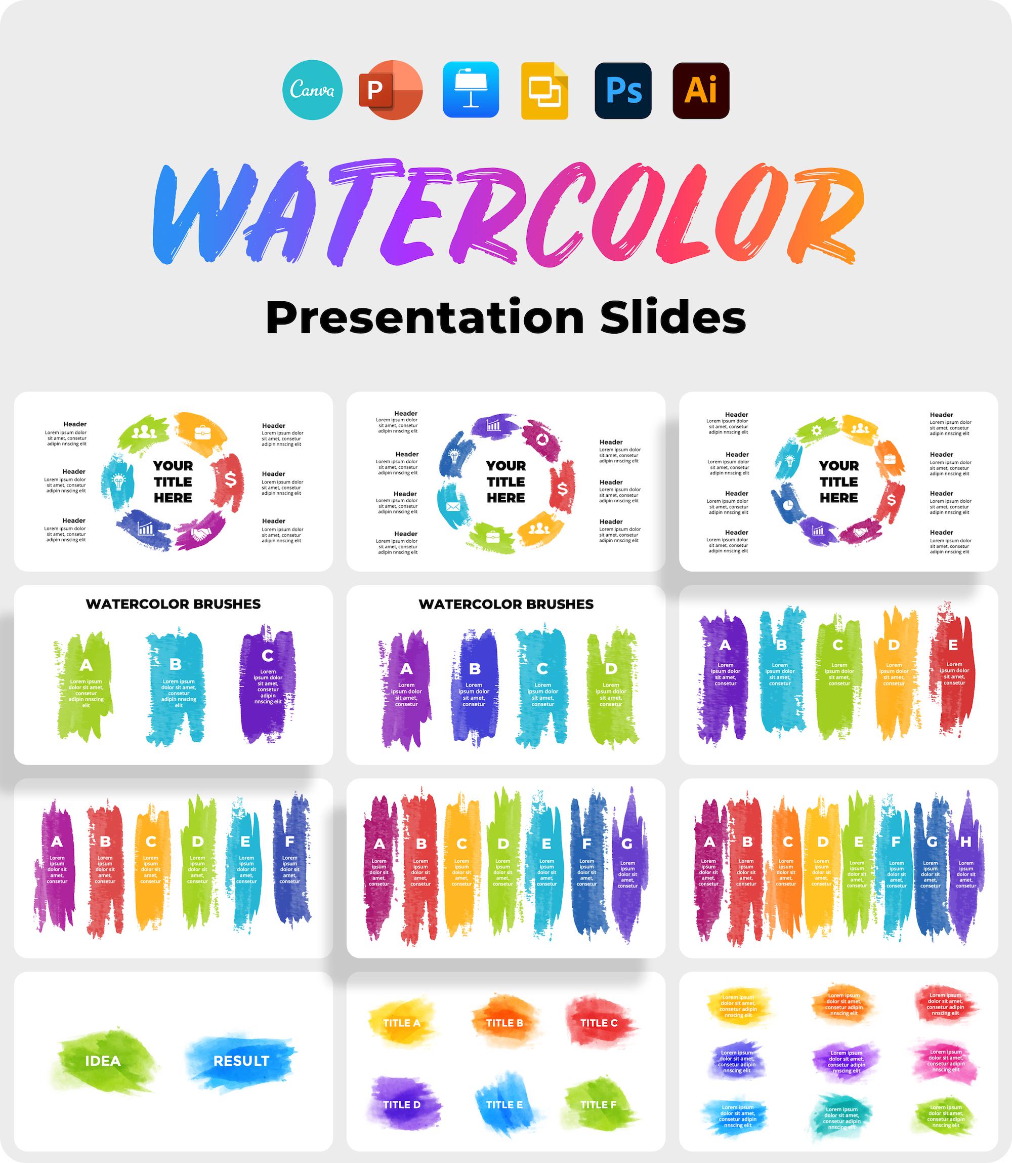 Watercolour Powerpoint, Color Canva Aesthetic Presentation Template ...