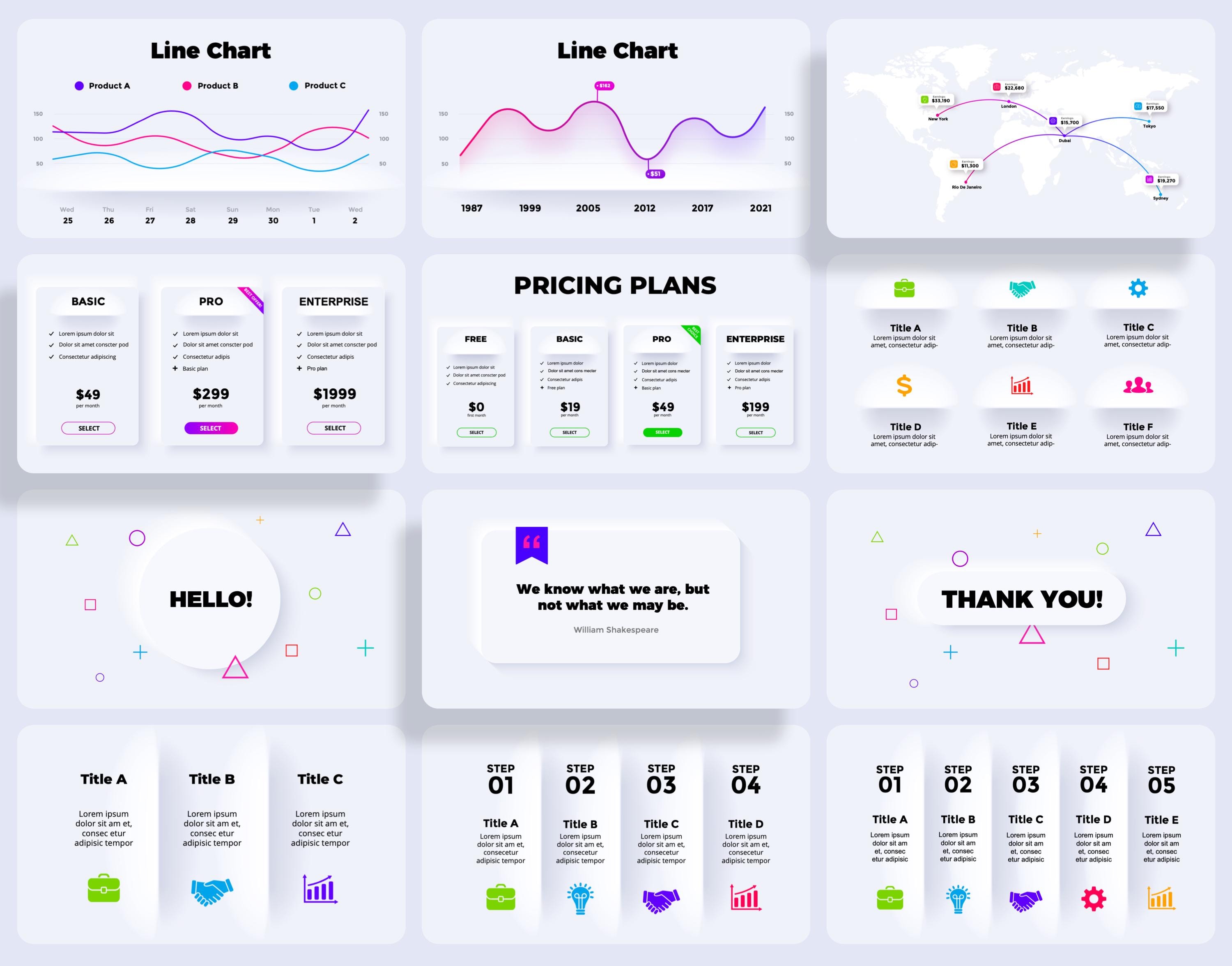 Neumorphism Powerpoint Presentation Template, Neumorphic Infographics ...