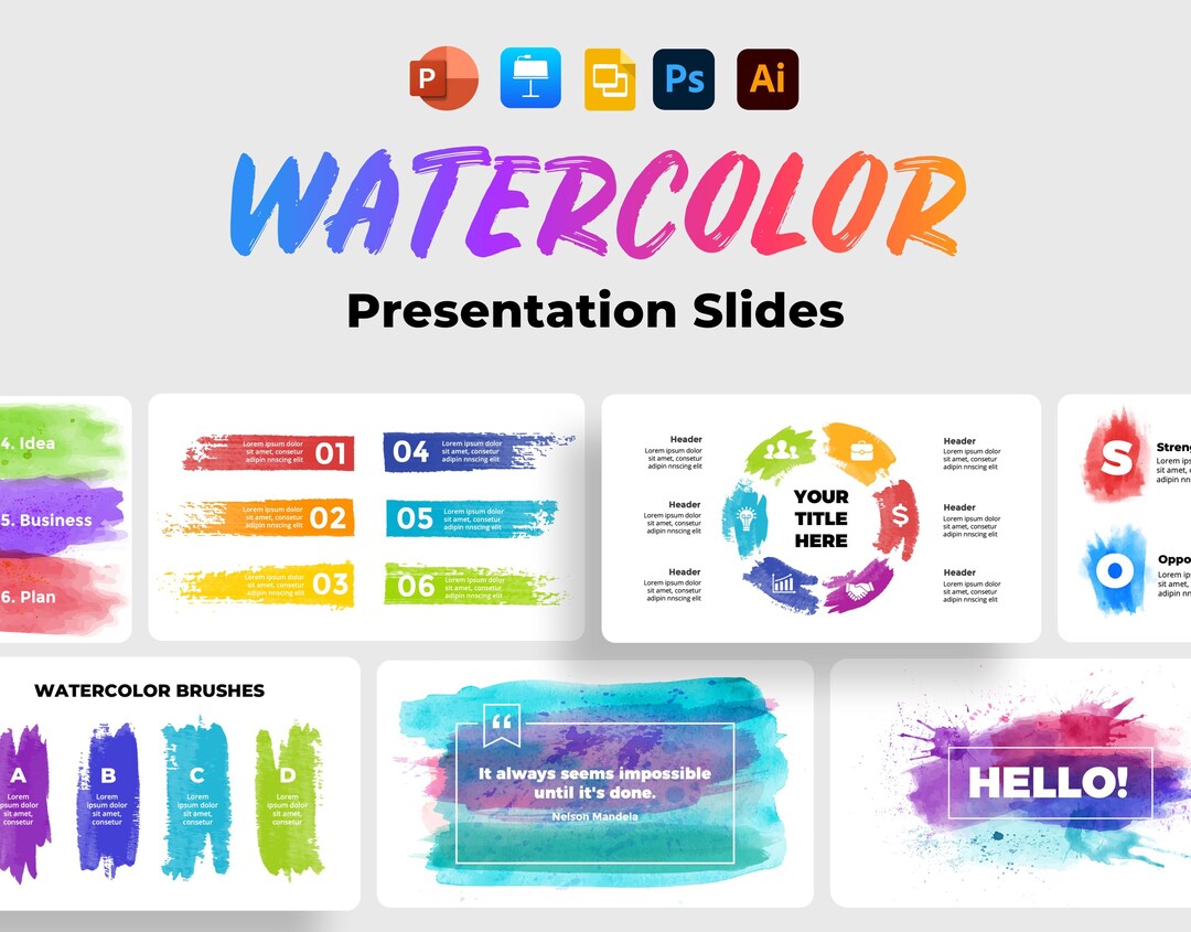 Watercolor Powerpoint Slides,aesthetic Presentation Template,art Brush ...