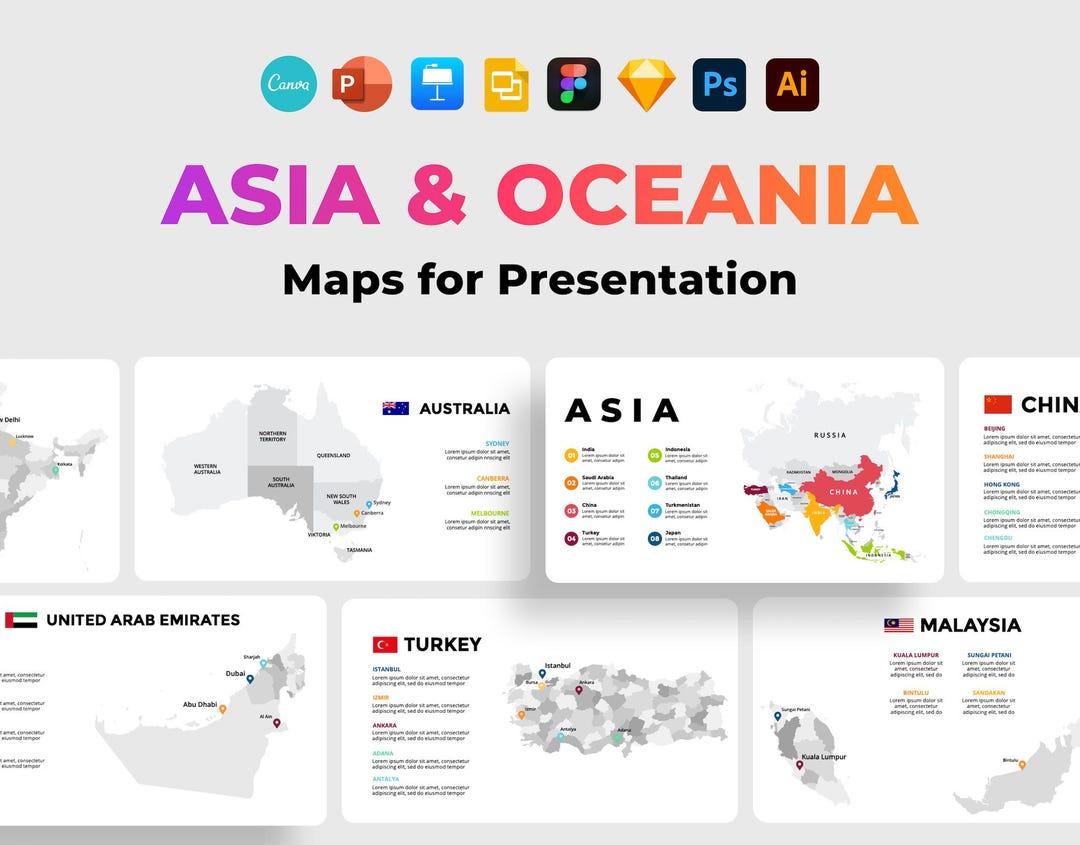 Asia Oceania Vector Maps,australia Presentation Template,powerpoint ...