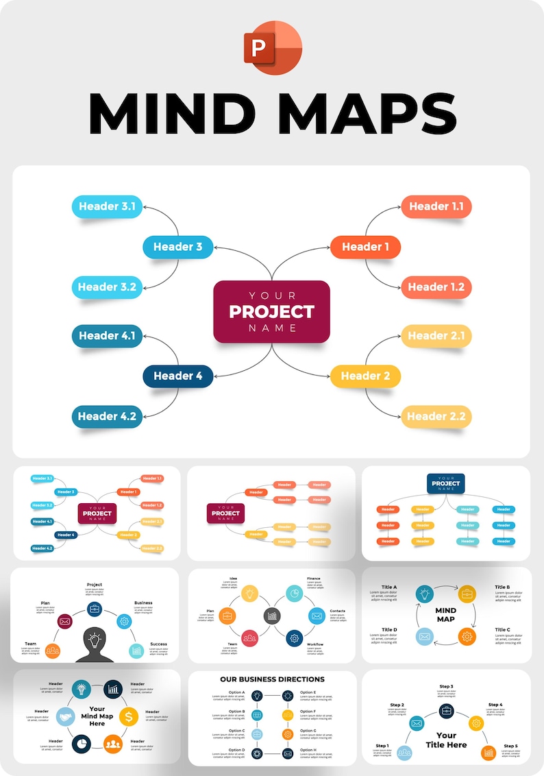 Mind Maps Powerpoint,organization Template,hierarchy Presentation ...