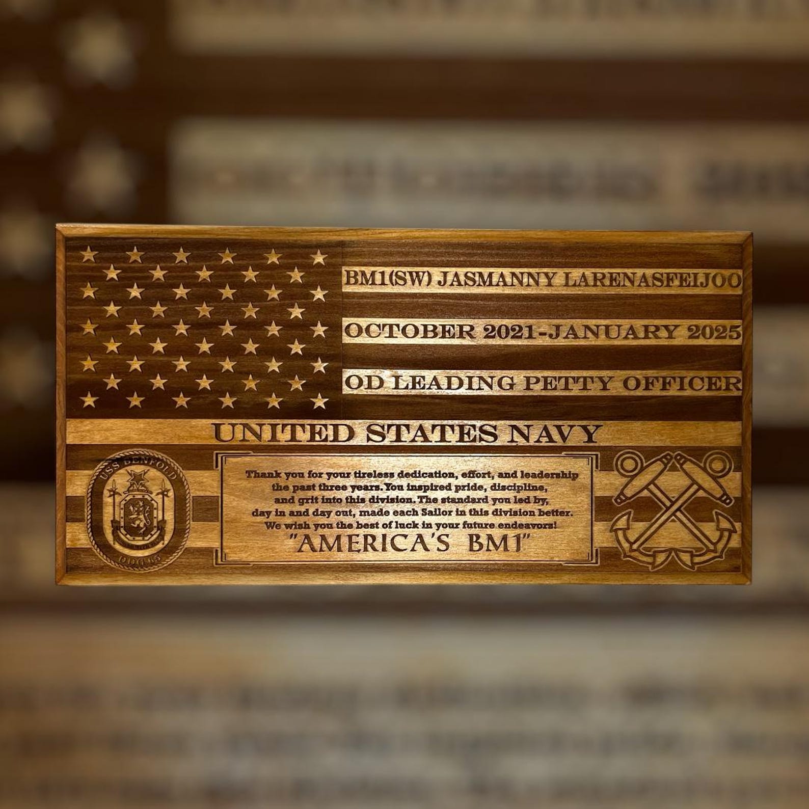 Laser Engraved Plaque - Going Away Gifts - American Flag - Army Plaques ...