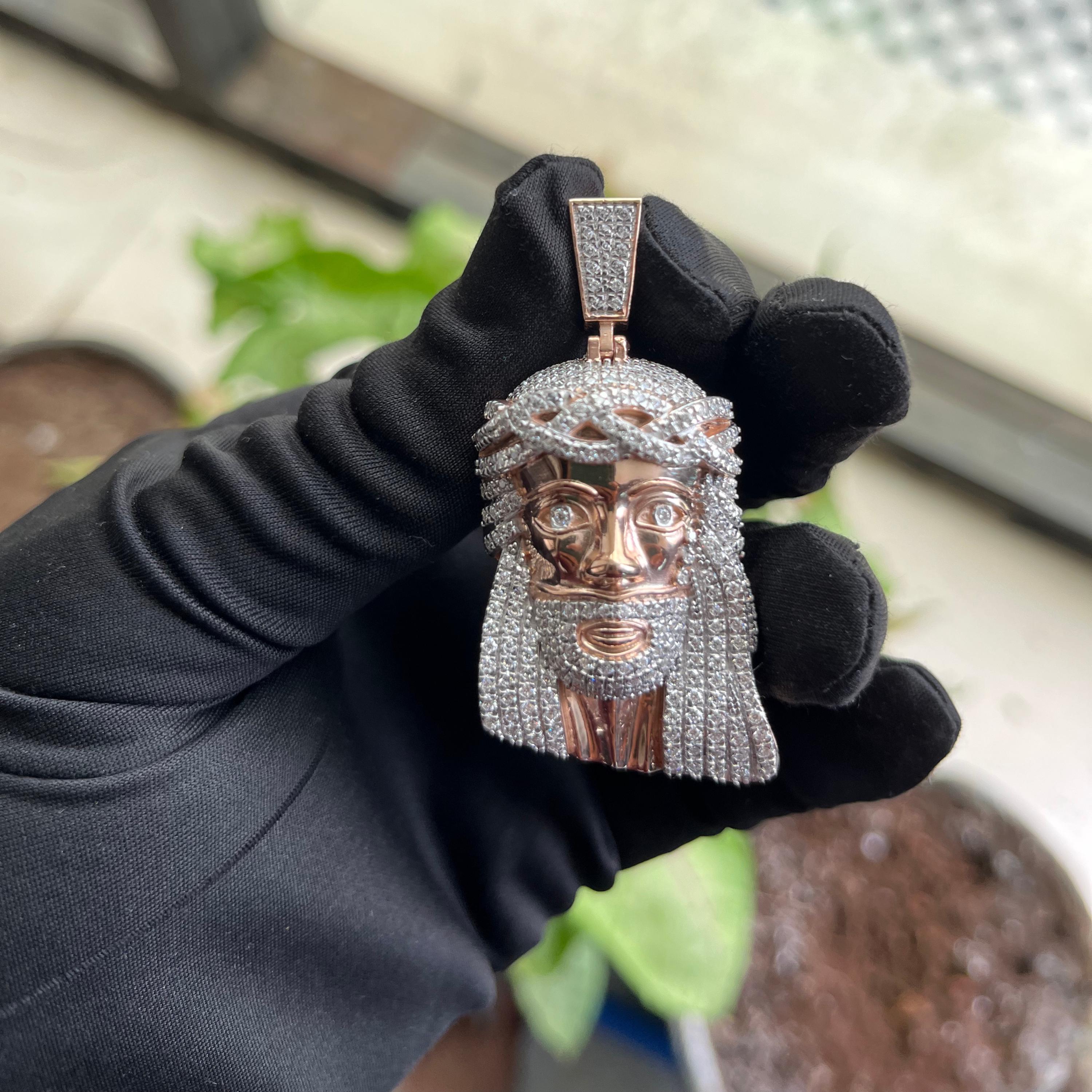 Men's Iced Out 3D Jesus Face Pendant, VVS Moissanite Diamond Jesus ...