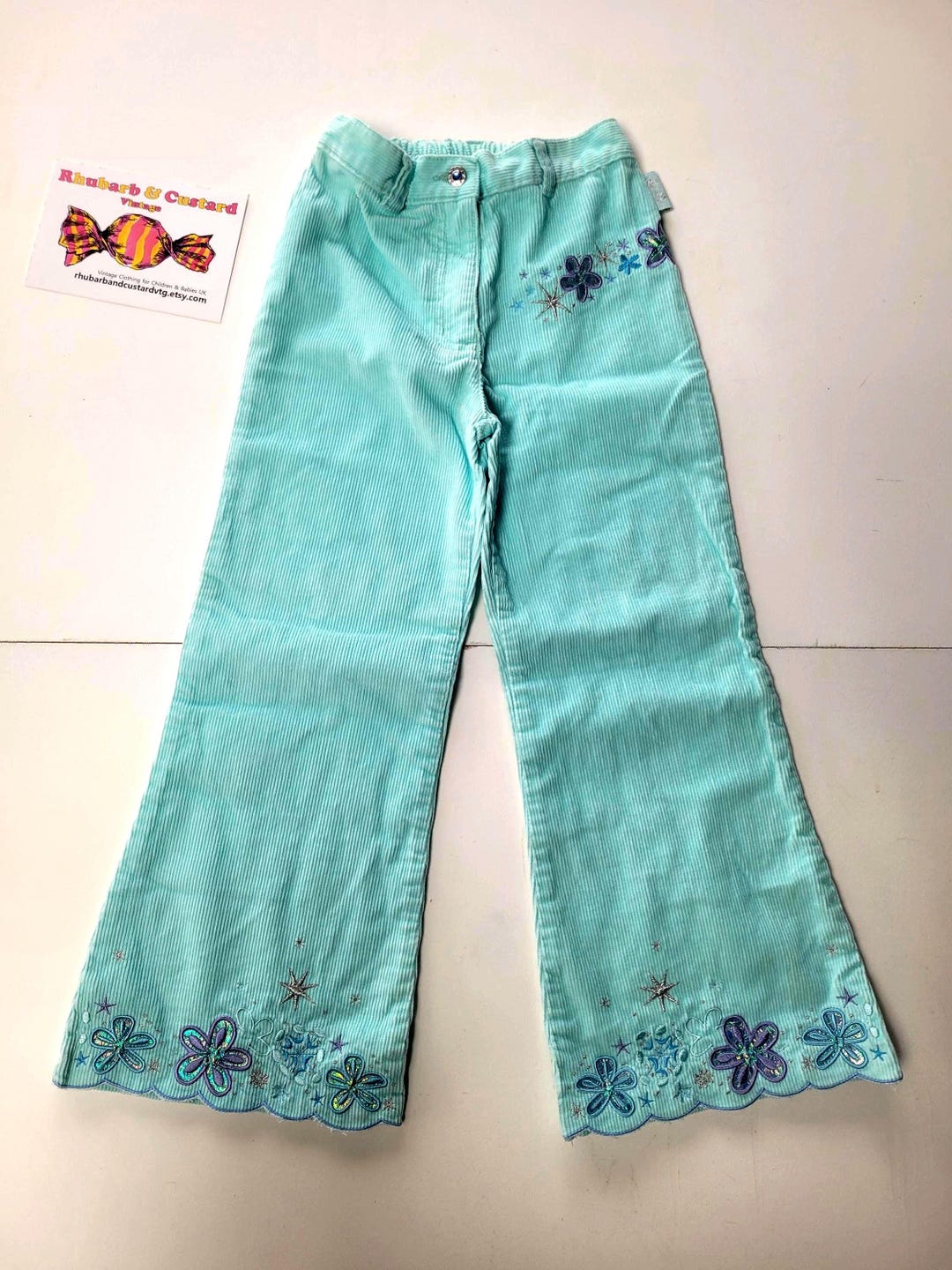 Vintage Barbie Flared Jeans Y2K 00s Girl Embroidered Turquoise Vintage ...
