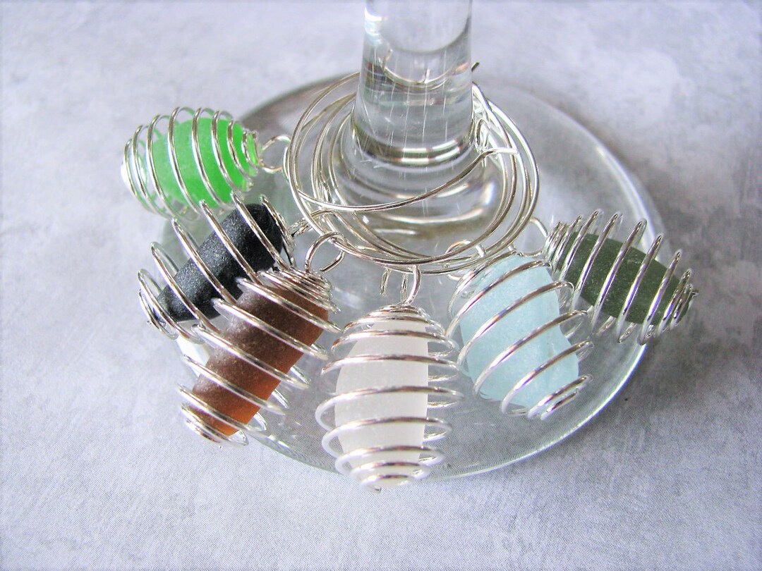 FEATURED BEACHCOMBING MAGAZINE, Sea Glass Decor,6 Sea Glass Wine Charms ...