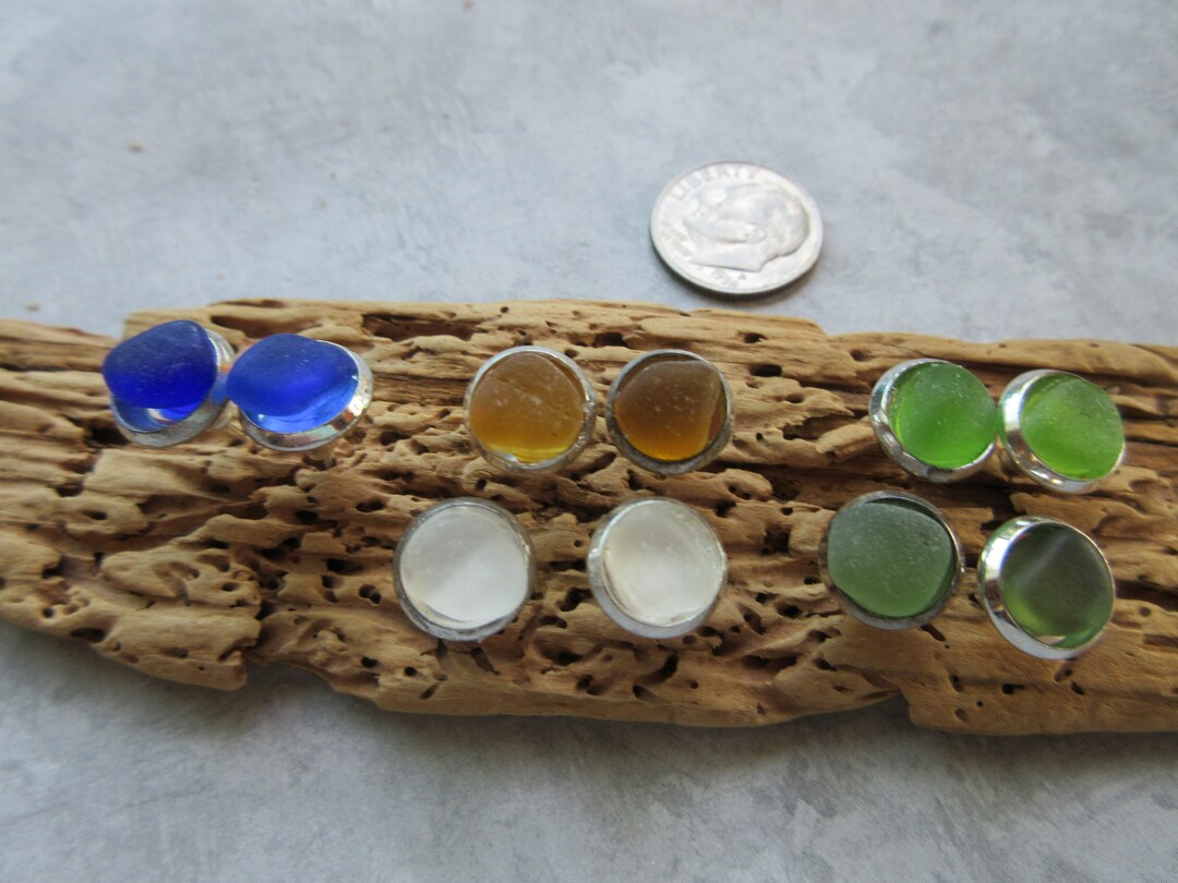 Sea Glass Stud Earrings - Small Post Earrings -choose Your Color ...