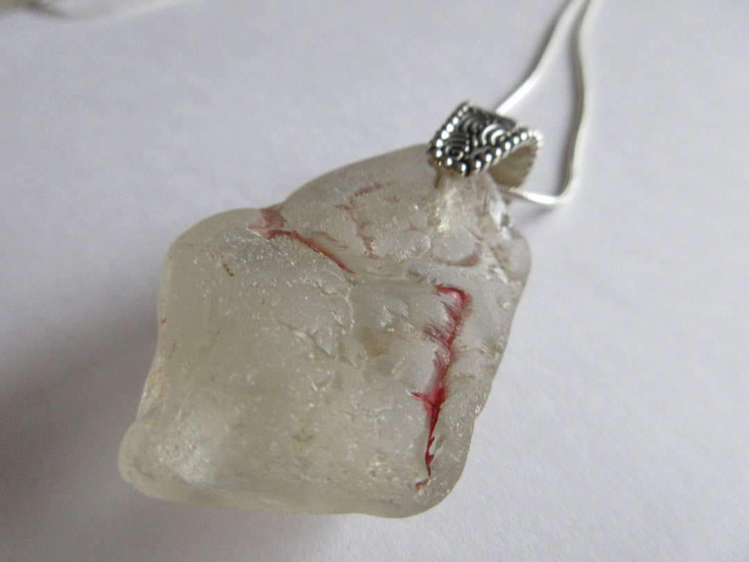 Rare Bonfire Sea Glass Necklace - Red and White Earthy Pendant ...