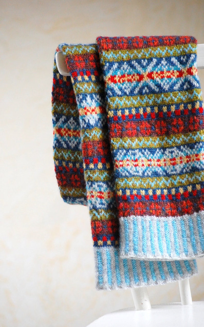 Border Fair Isle Scarf Knitting Pattern | Etsy
