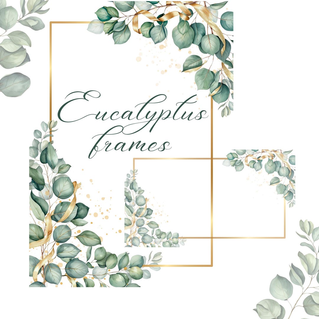 Eucalyptus Gold Frame Clipart: Watercolor Greenery Border (digital ...