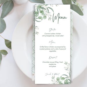 Greenery Wedding Menu Template, Printable Eucalyptus Table Menu Cards ...