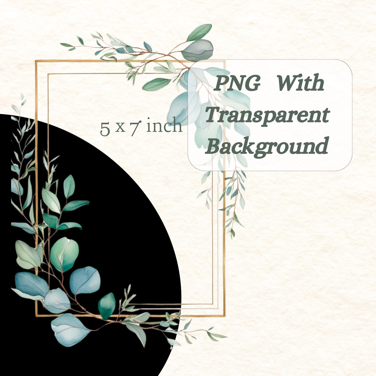 Watercolor Eucalyptus Gold Frame Clipart: Greenery Wedding Invitation ...