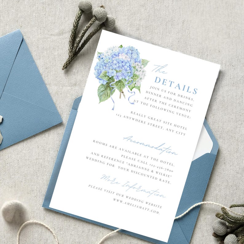 Blue Hydrangea Wedding Invitation Template: Elegant Floral Suite (digital Download) - Etsy