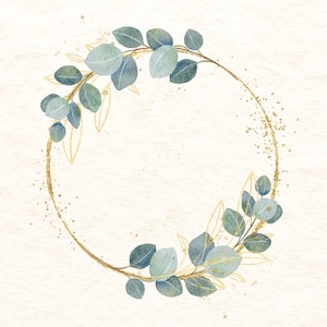 Eucalyptus and Gold Wreath Clipart, Green Leaves Wreath PNG, Greenery ...