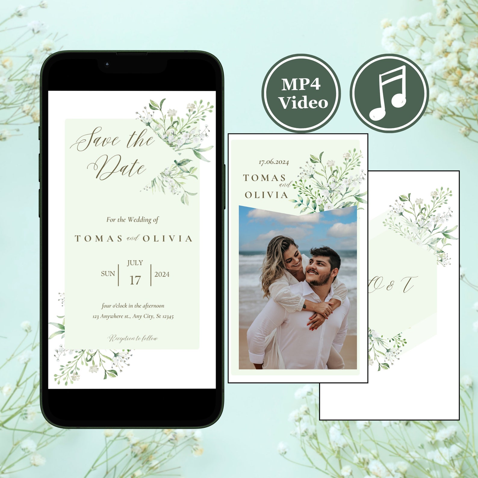Animated Wedding Save the Date Video: Editable Invitation (digital ...