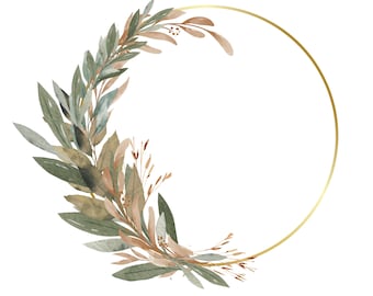 Eucalyptus and Gold Wreath Clipart, Green Leaves Wreath PNG, Greenery ...