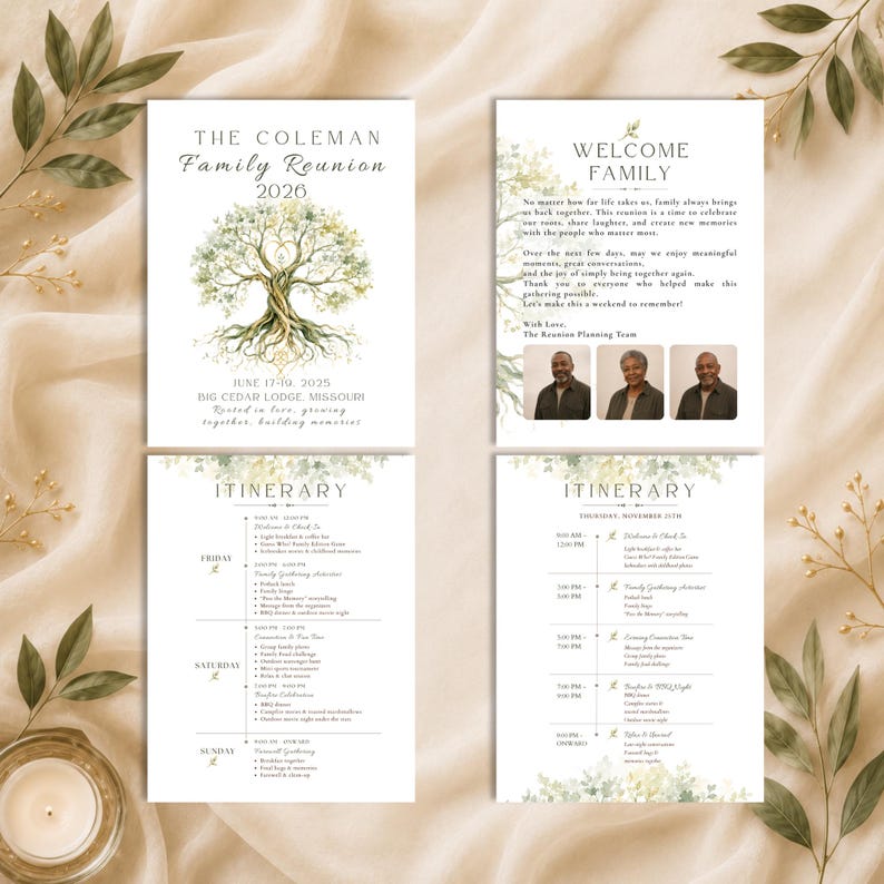 Family Reunion Program Booklet Template, Editable Reunion Itinerary ...