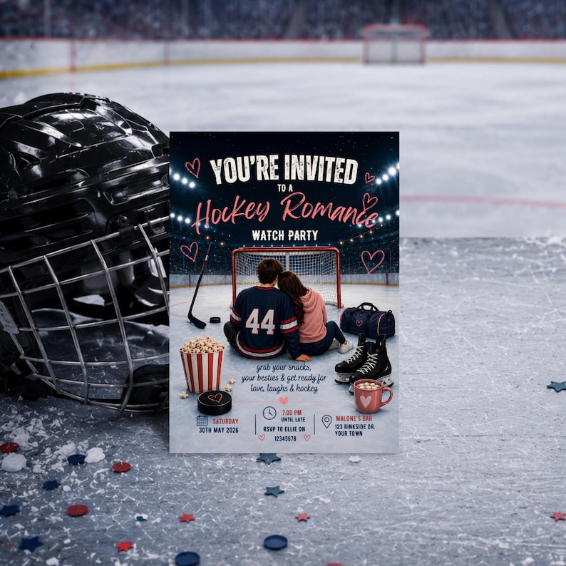 Off Campus Watch Party Invitation Template, Hockey Romance, Ice Skating ...