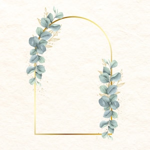 Eucalyptus Wreath and Gold Arch Clipart, Green Leaves PNG, Greenery ...