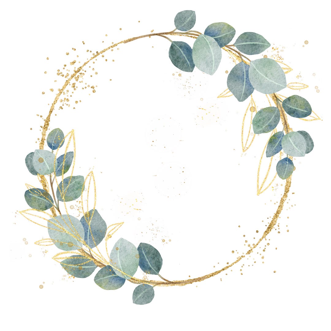 Eucalyptus and Gold Wreath Clipart, Green Leaves Wreath PNG, Greenery ...