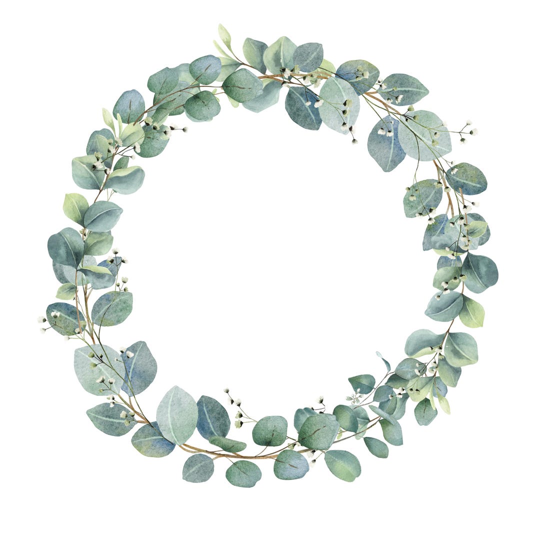 Eucalyptus Wreath Clipart, Green Leaves Border PNG, Greenery Watercolor ...