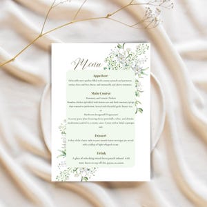 Wildflower Wedding Menu Template, Printable Floral Table Menu Cards, Editable Dinner Menu ...