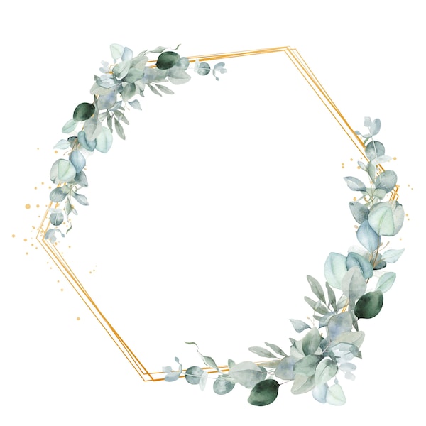 Eucalyptus and Gold Wreath Clipart, Green Leaves Wreath PNG, Greenery ...